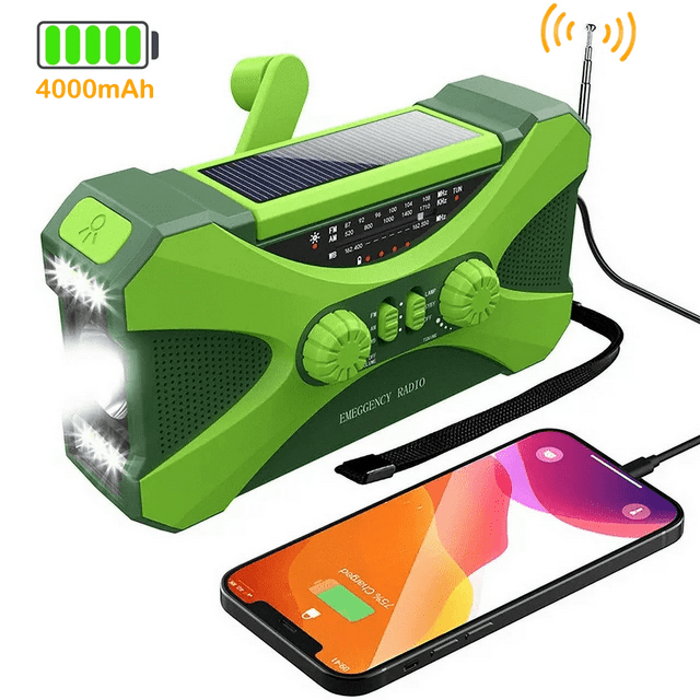 VUOHOEG NOAA Weather Radio, Solar Hand Crank, 4000mAh Power Bank, SOS ...