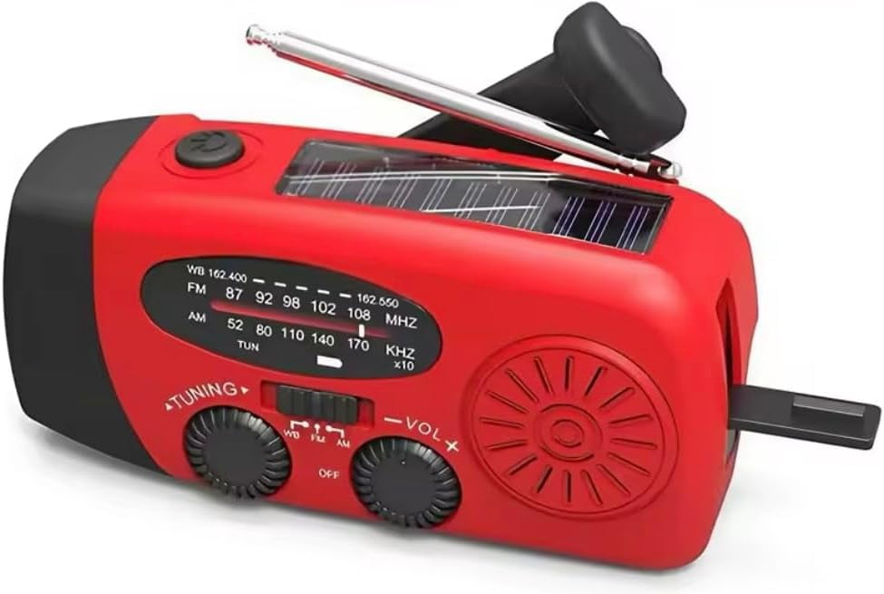 NOAA Weather Radio, posrue AM FM WB Portable Hand Crank Solar Emergency ...