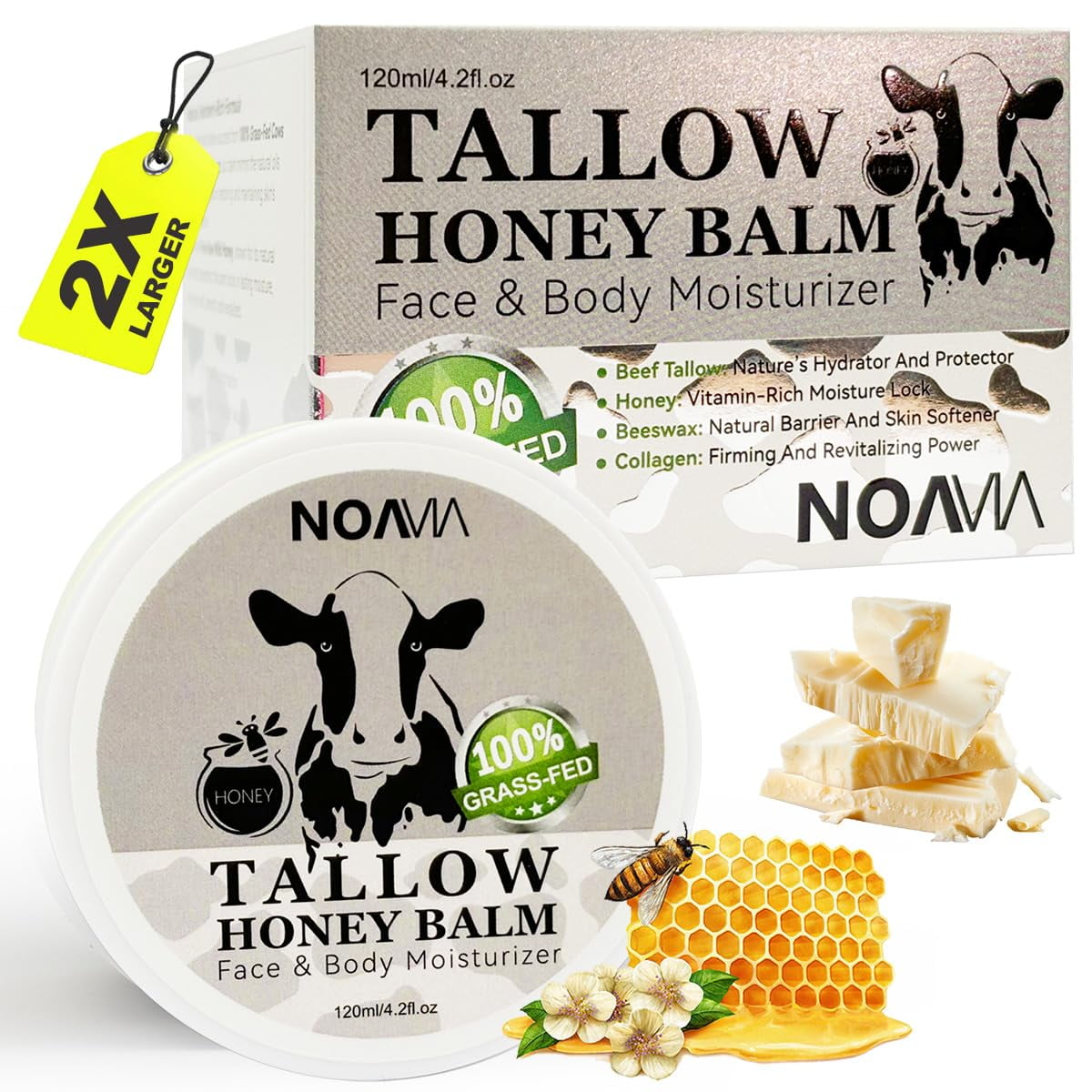 NOAVIA Beef Tallow and SAF21 Honey Balm, Beef Tallow Moisturizer for ...