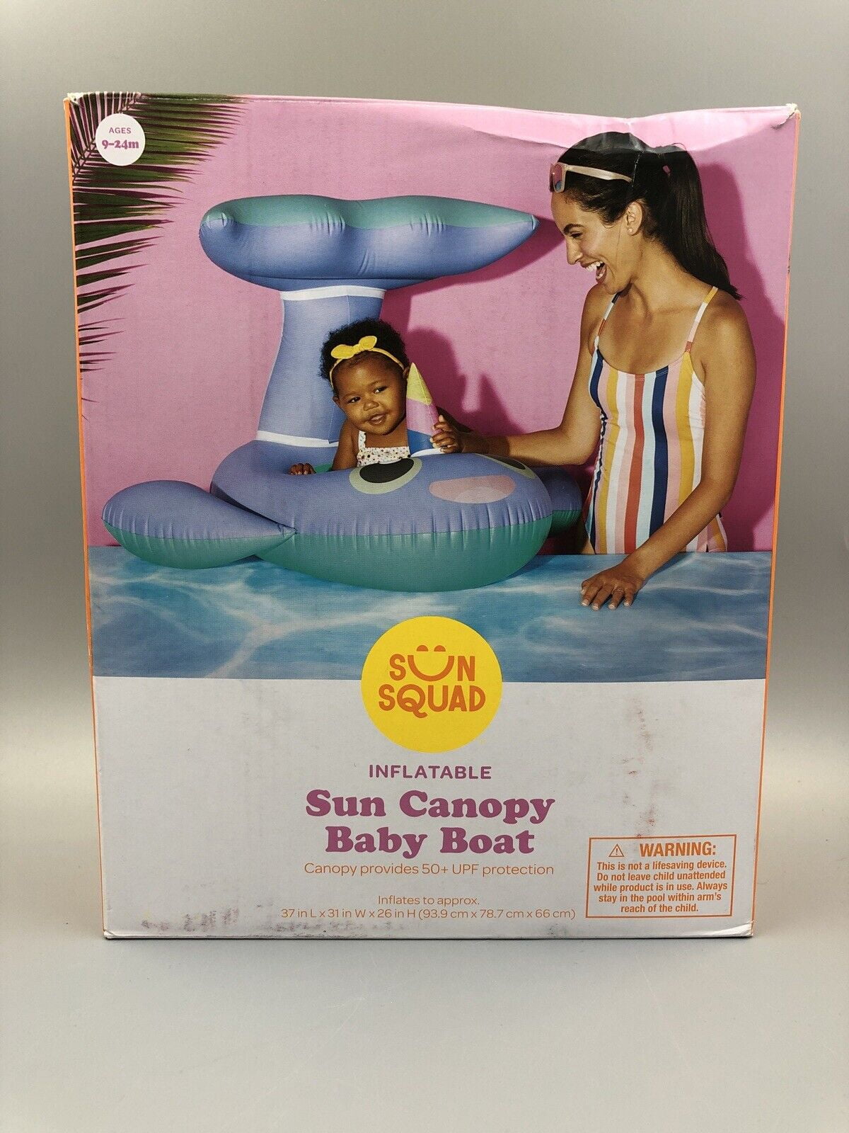 NOB Sun Squad Inflatable Baby Boat Float with sun canopy. For ages 9-24 ...