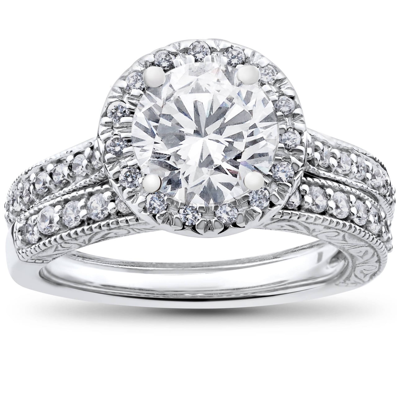 Nobel Jewel Elegant Round Cut Halo Eternity Split Shank Diamond Rings ...