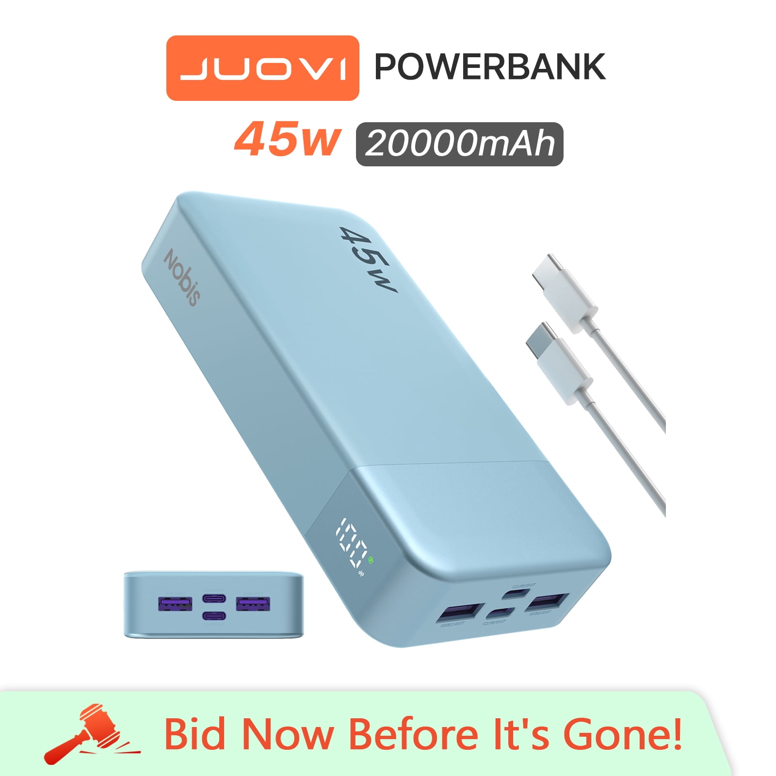 Nobis Power Bank, 45W 20000mAh Portable Charger, USB C Fast Charging, 4 ...