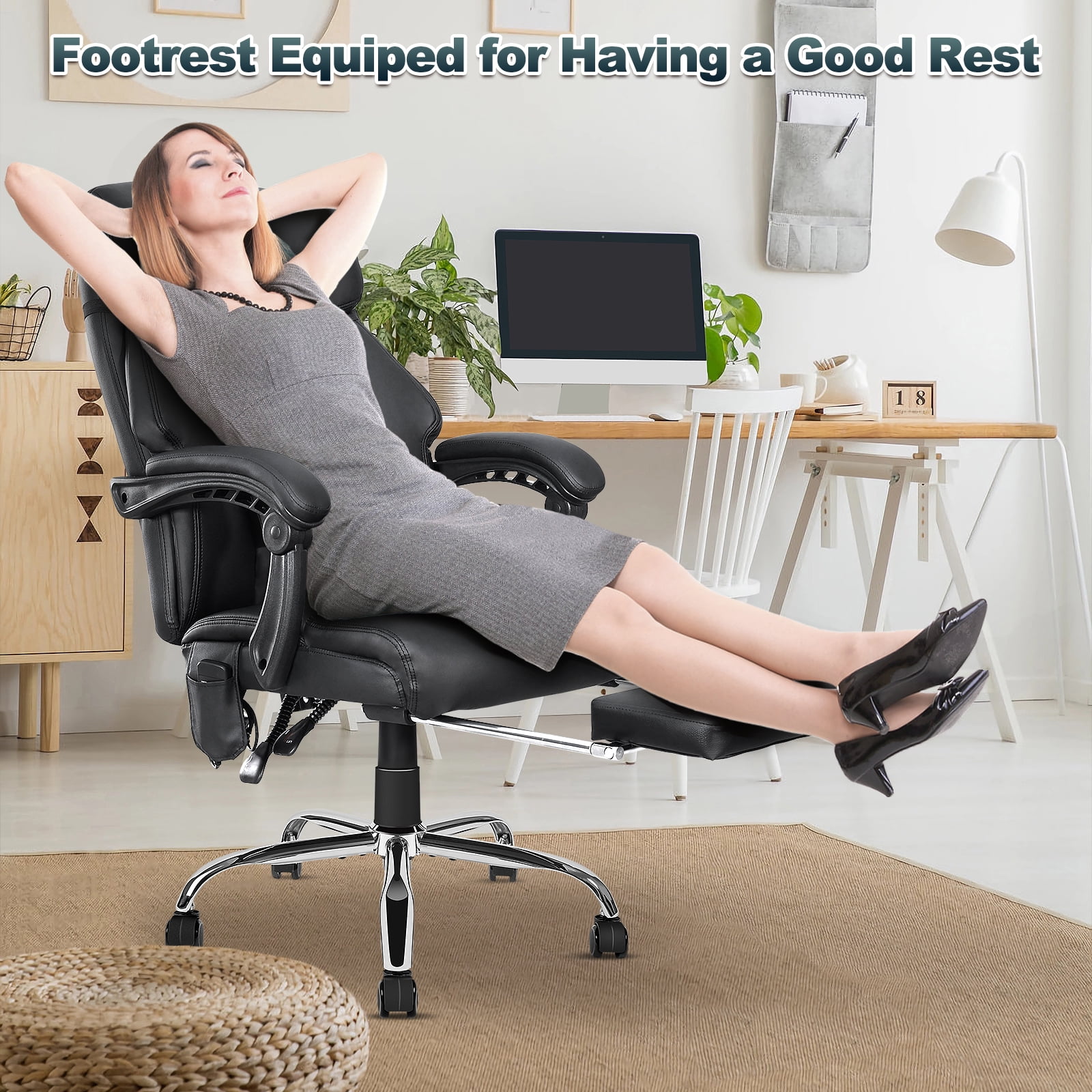 NOBLEMOOD Ergonomic Massage Office Chair, Heating, Reclining Backrest ...