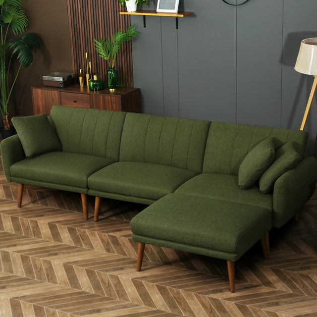 NOBLEMOOD Recliner Chaise Sleeper Sofa Bed, L-Shaped Linen Futon for ...