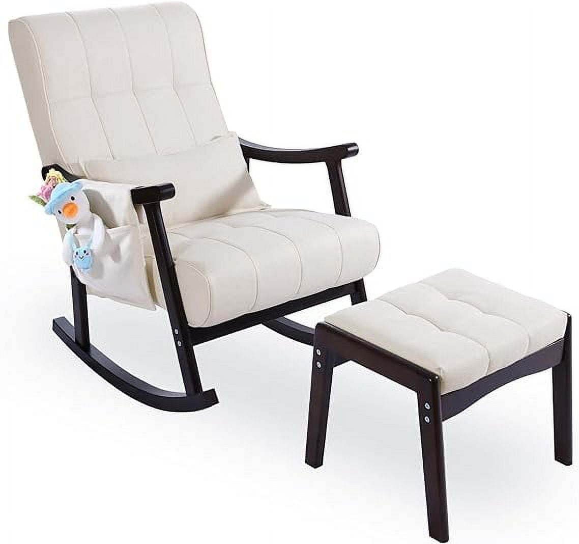 NOBLEMOOD Upholstered Rocking Chair with Ottoman, Modern Indoor Nursery ...