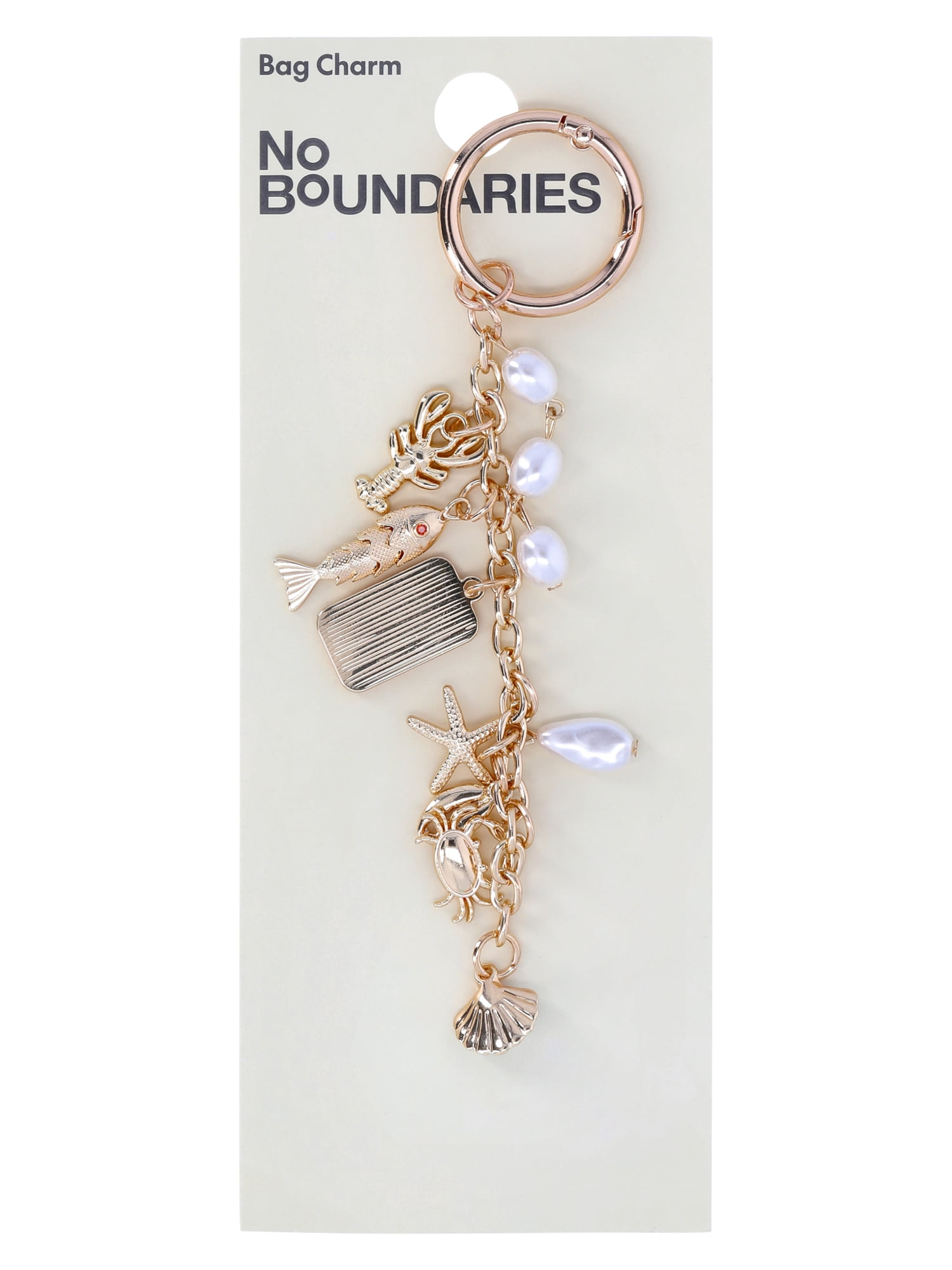 No Boundaries Women's Beach Icons Bag Charm, Gold Shell Clutter Charm ...