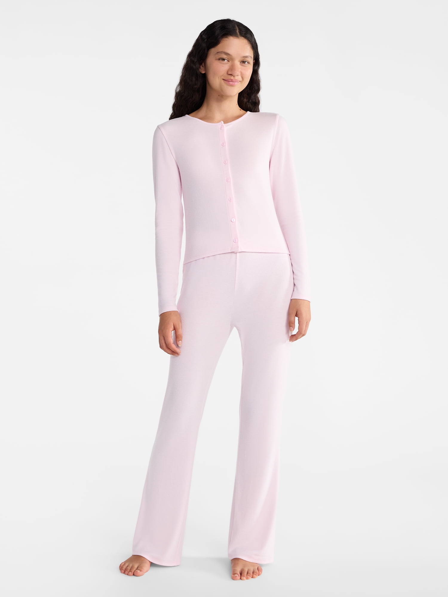 No Boundaries Sleep Cardigan and Flare Pants Set, 2-Piece, Women’s ...