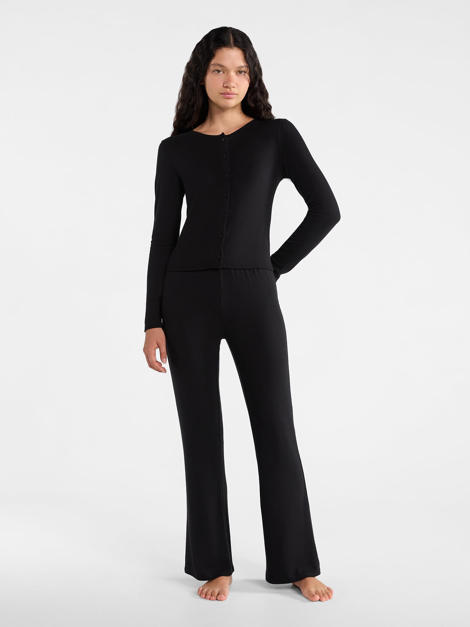 No Boundaries Sleep Cardigan and Flare Pants Set, 2-Piece, Women’s ...