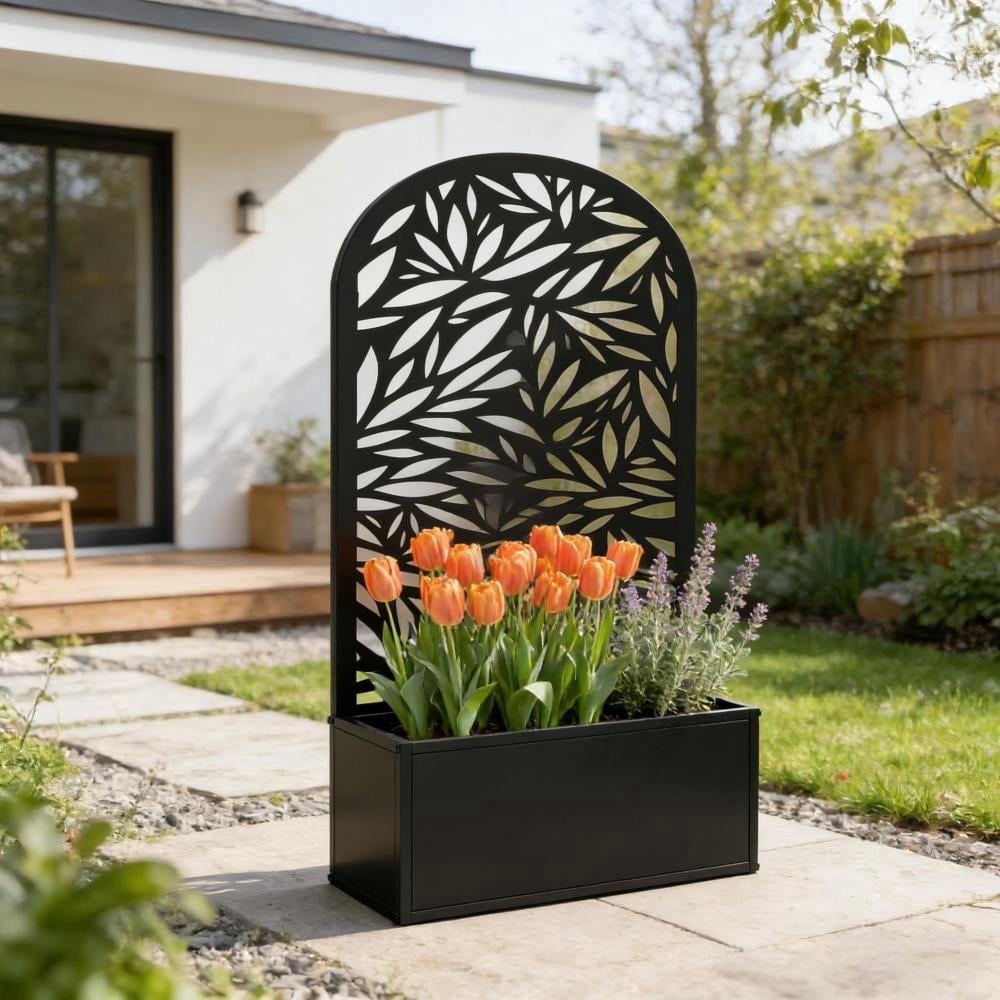 NOBOLEA Metal Planter Box with Privacy Panel, 44.5" H Freestanding/Wall ...