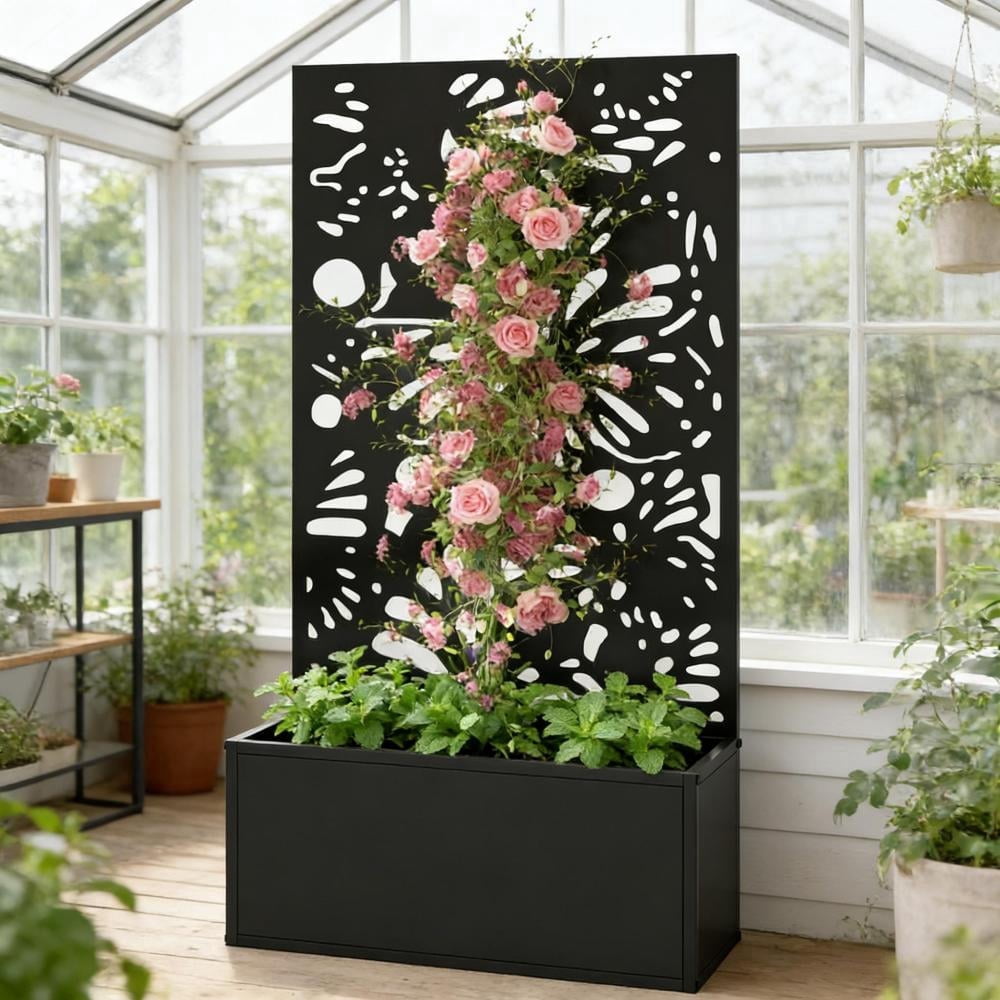 NOBOLEA Metal Planter Box with Privacy Panel, 44.5" H Freestanding/Wall ...