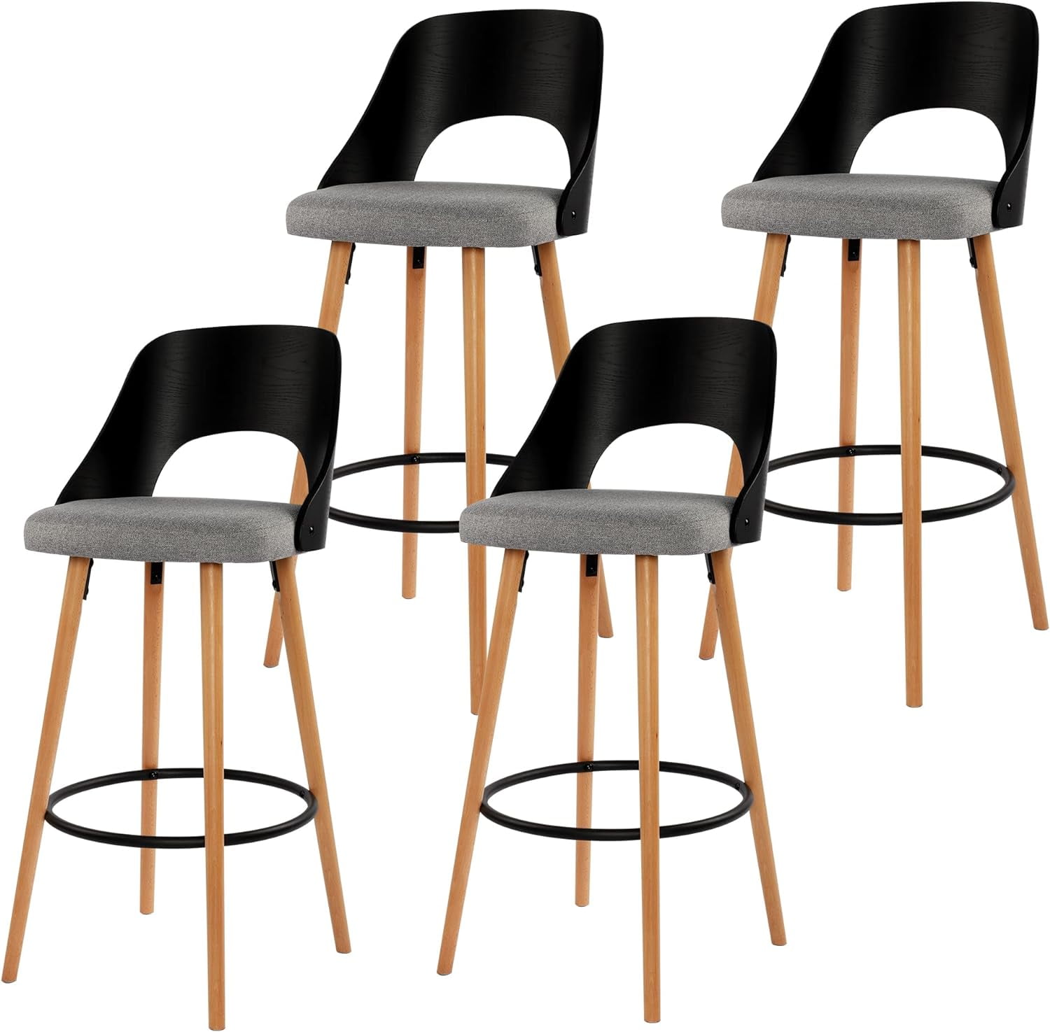 NOBPEINT Wooden Bar Stools with Solid Wood Backrest, Metal Footrest, 30 ...