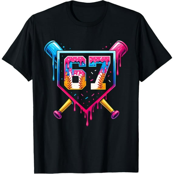 NODB Baseball Ice Cream Drip Number 67 Six Seven Noel T-Shirt BLACK ...