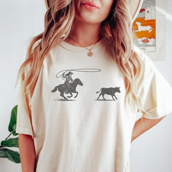 NODB Cow Roping Shirt, Retro Western Rodeo Graphic Tee, Cow T-Shirt ...