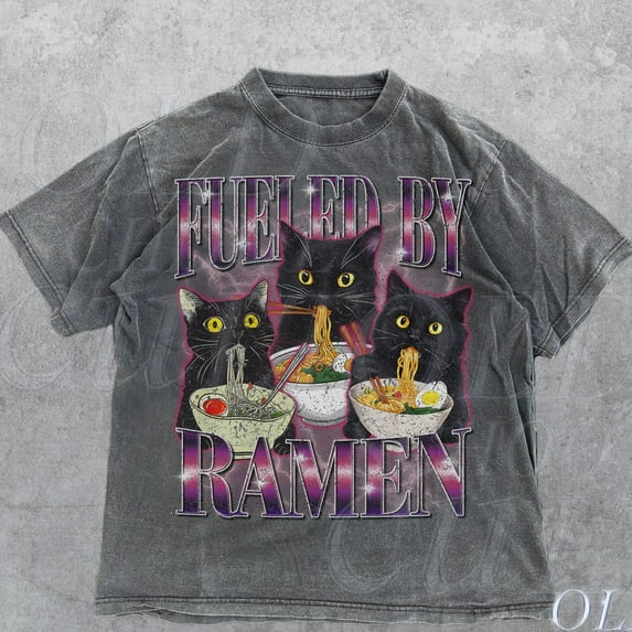 NODB Fueled By Ramen Noodle Cat Vintage Graphic T-Shirt, Ramen Cat ...
