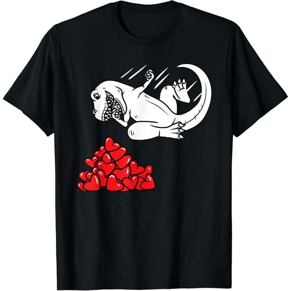 NODB Love Day Wrestling Dinosaur Wrestler T-Rex Hearts T-Shirt BLACK ...
