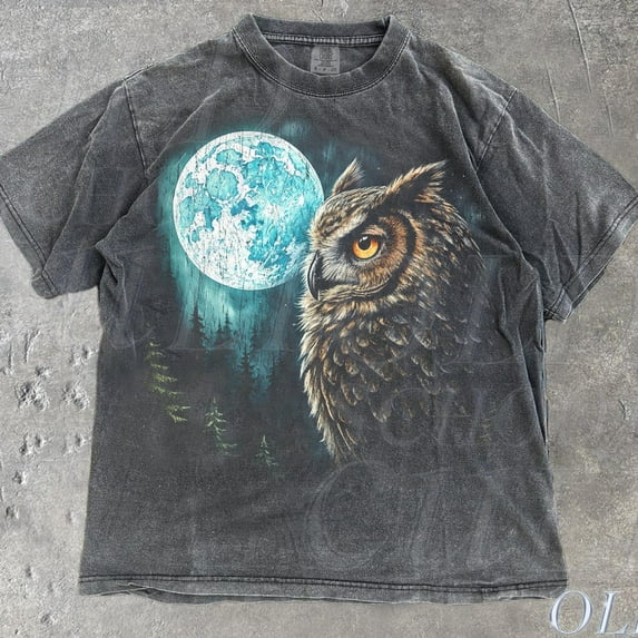 NODB Owl Moon Vintage 90S Graphic T-Shirt, Vintage Forest Wildlife Tee ...