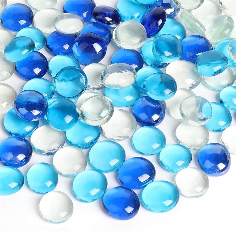 NOGIS 0.66 pounds, Flat Glass Marbles, Blue Mixed Gemstone Vase Fillers ...