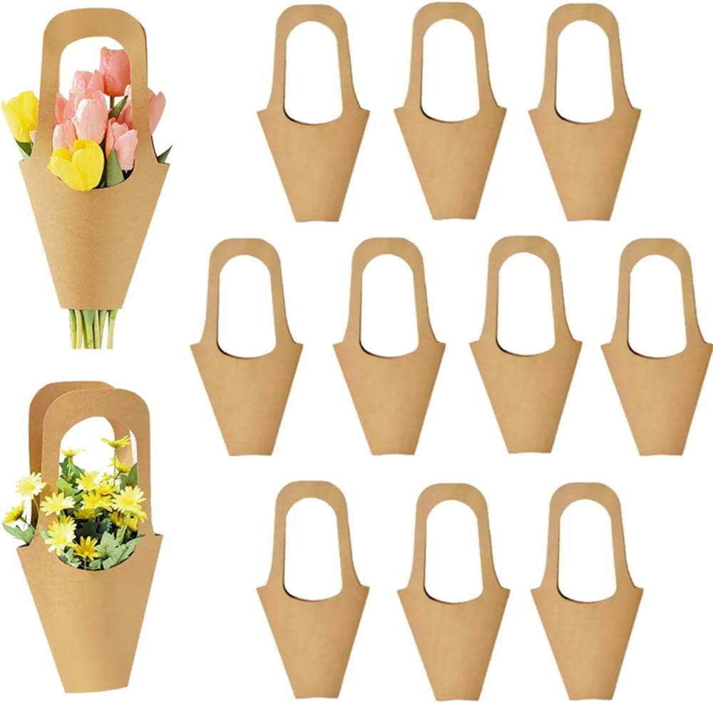 NOGIS 10 Packs Kraft Paper Flowers Gift Bags Hanging Bouquet Flower ...