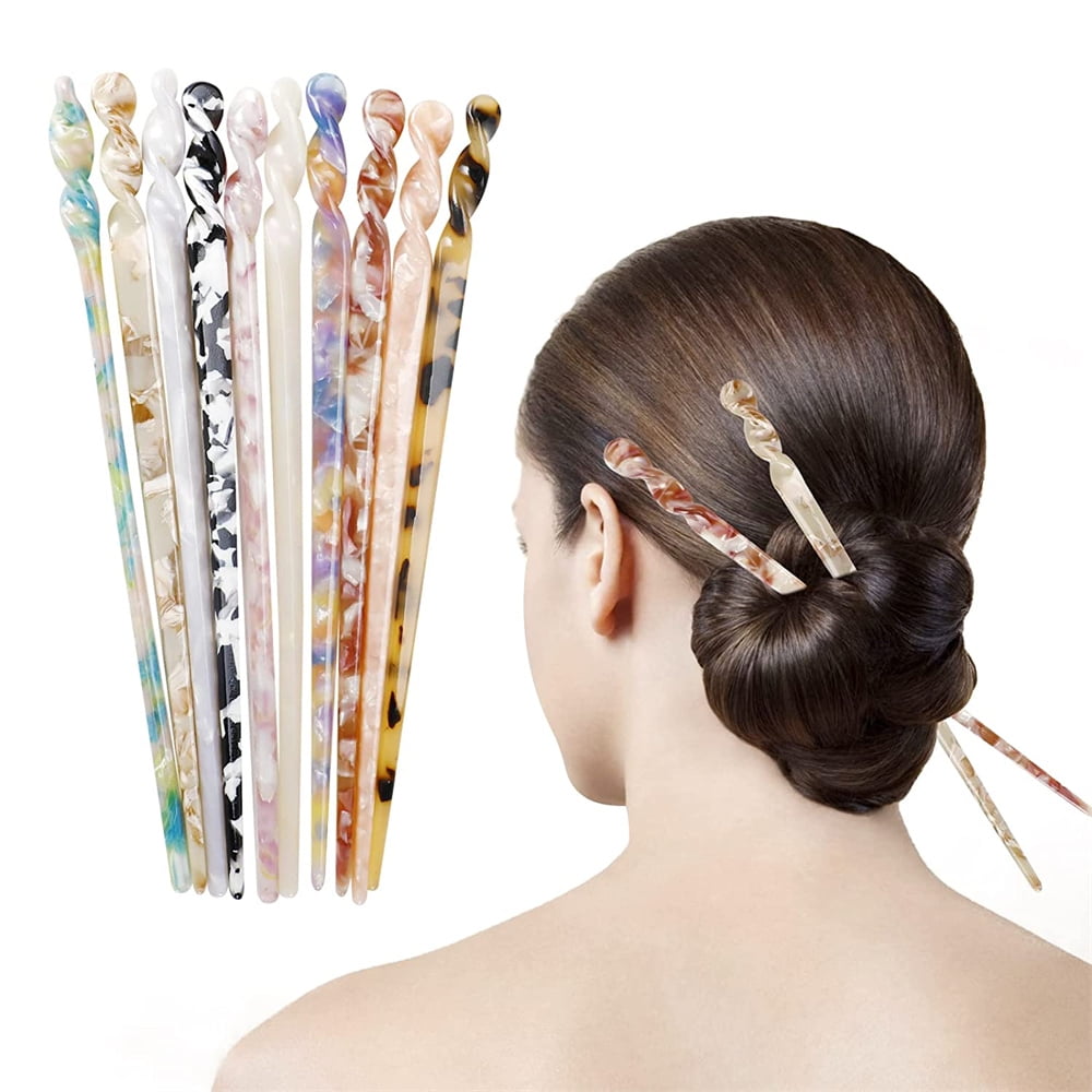 NOGIS 10 Packs Vintage Hair Forks Tortoise French Style Shell Cellulose Acetate Hair Pin Sticks ...