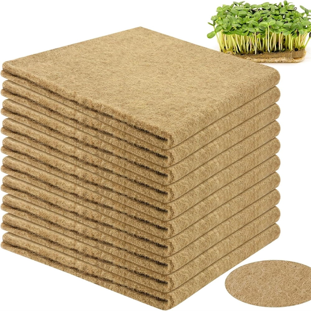NOGIS 10 Pcs Jute Plant Hemp Fiber Grow Mat for Microgreens 10" X 10 ...