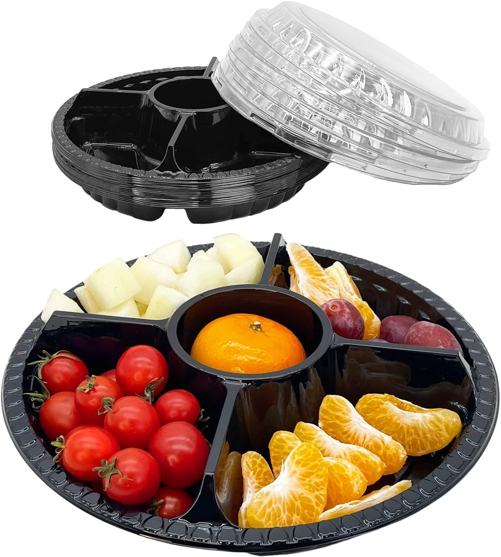 NOGIS 10 Pcs Round Plastic Appetizer Tray with Lid Divided Serving Tray ...