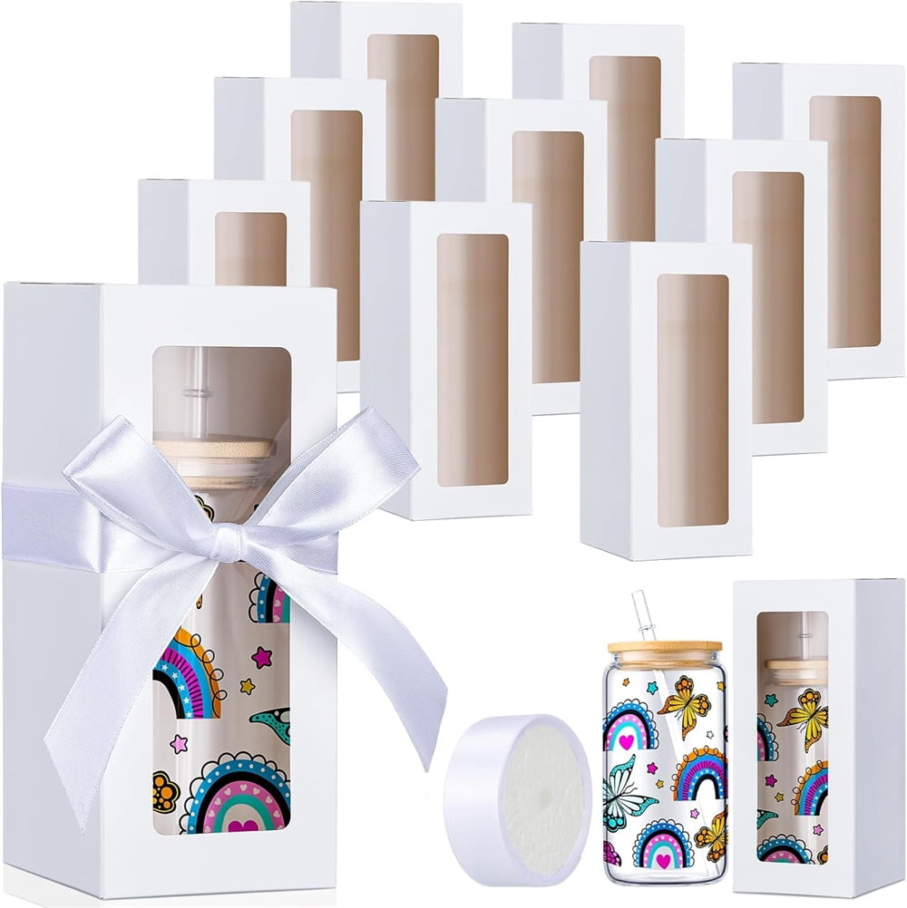 NOGIS 10 Pcs Sublimation Glass Gift Boxes Christmas Thank You Glass Cup ...