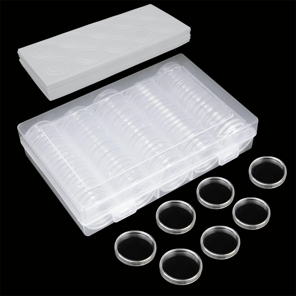 NOGIS 100 Pack 30mm Clear Round Coin Capsules with 5 Sizes (17/20/25/27 ...