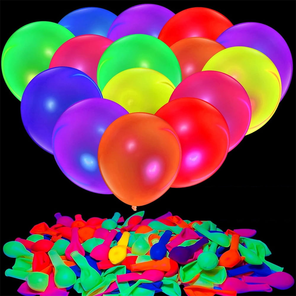 NOGIS 100 Pieces UV Neon Balloons Glow in the Dark Balloons Neon Party ...