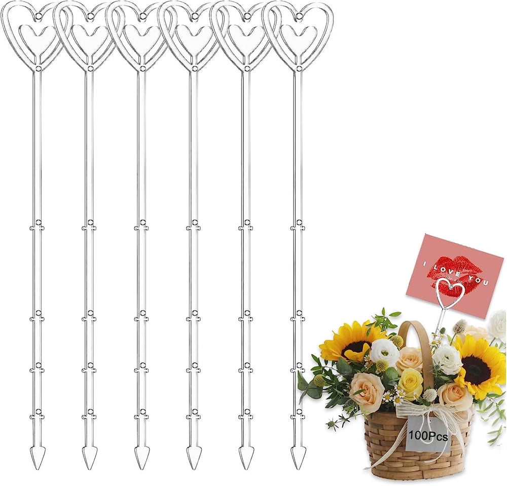 NOGIS 100Pcs Plastic Floral Pick Card Holder Short, Heart Flower Card ...