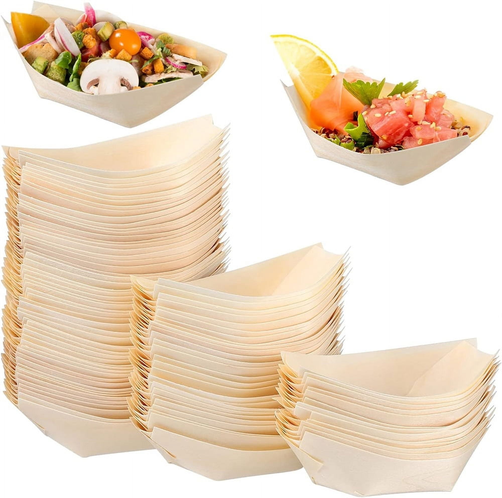 NOGIS 100pcs 3 Inch Bamboo Wooden Boat Disposable Wood Boat Plates ...