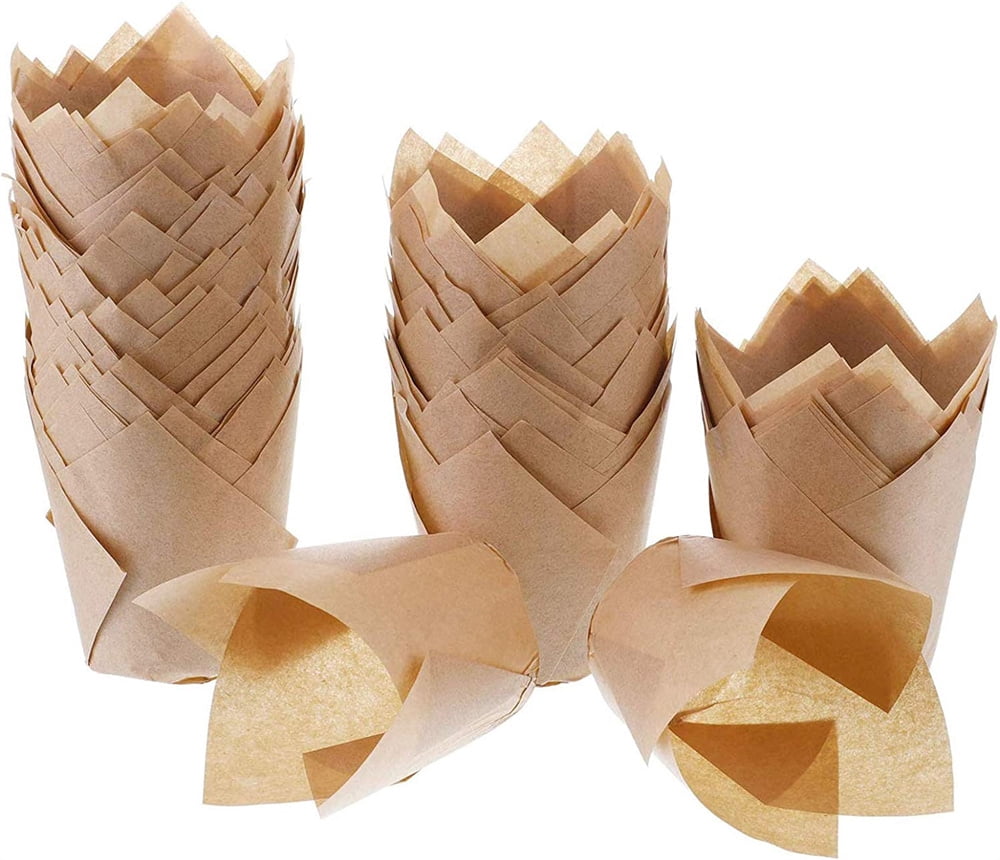 NOGIS 100pcs Tulip Cupcake Liners Baking Paper Cups Holders Greaseproof ...