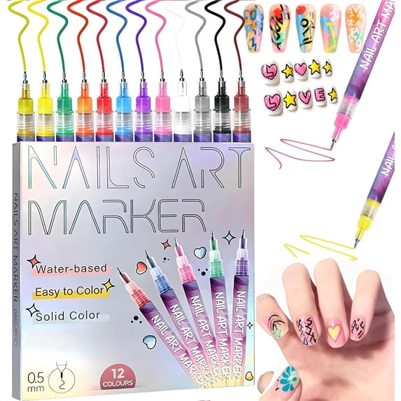 NOGIS 12 Color Nail Art Pens Set, Nail Polish Pens 0.5MM Fine Tip ...