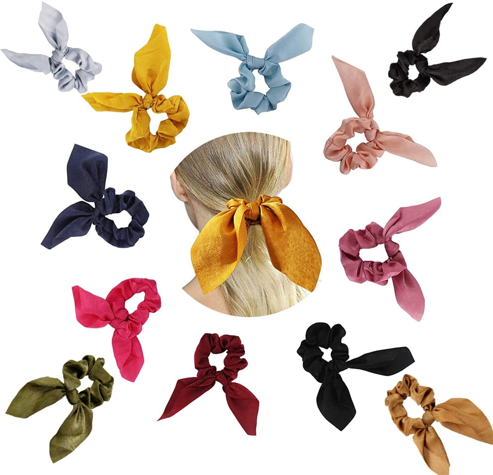 NOGIS 12 Pack Bow Scrunchies for Hair Soft Satin Silk Hair Ties ...