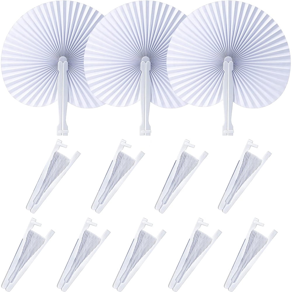 NOGIS 12 Pack Folding Paper Hand Fans with Plastic Handle, Plain White ...