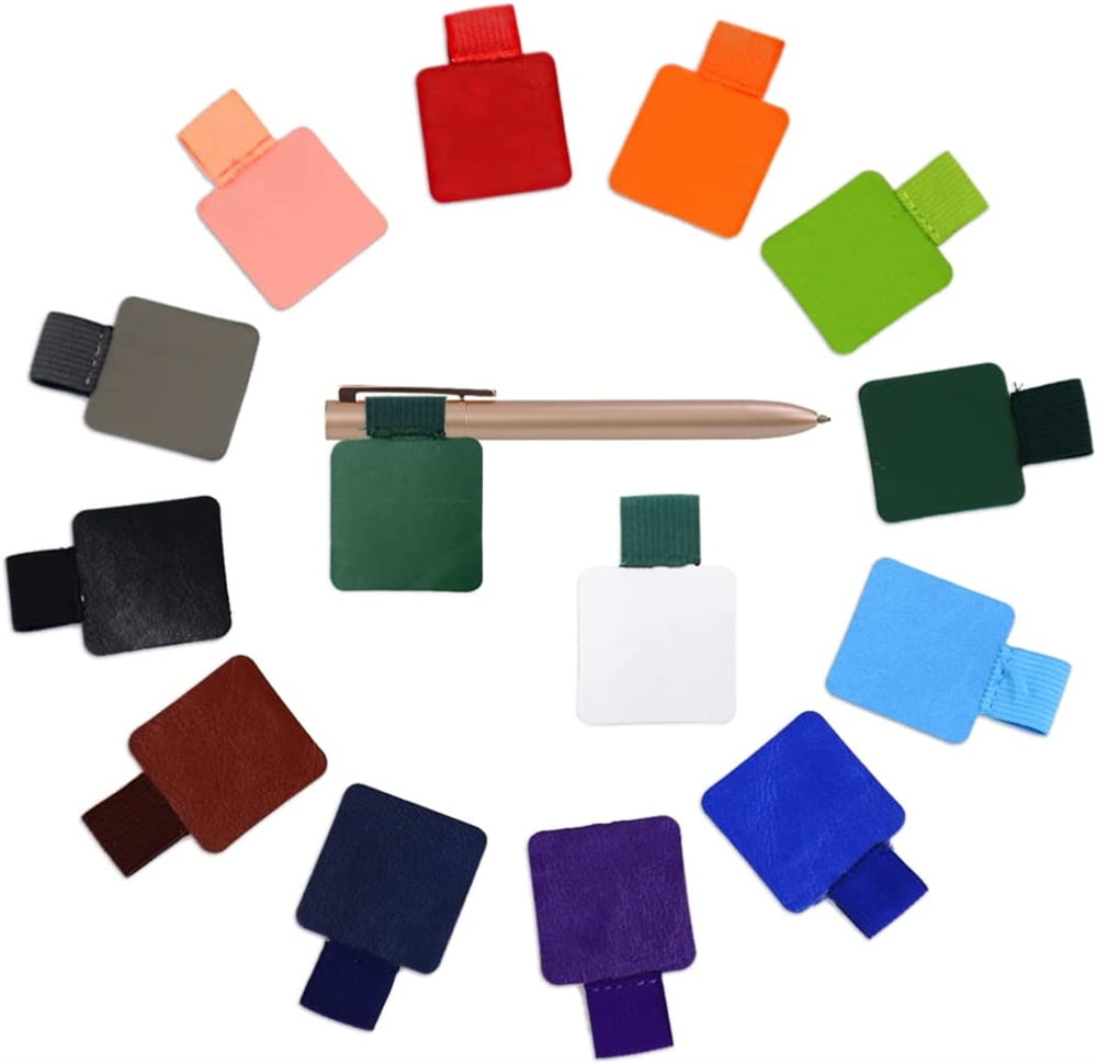 NOGIS 12 Pack Self Adhesive Pen Holder with Elastic Loop, Square PU ...