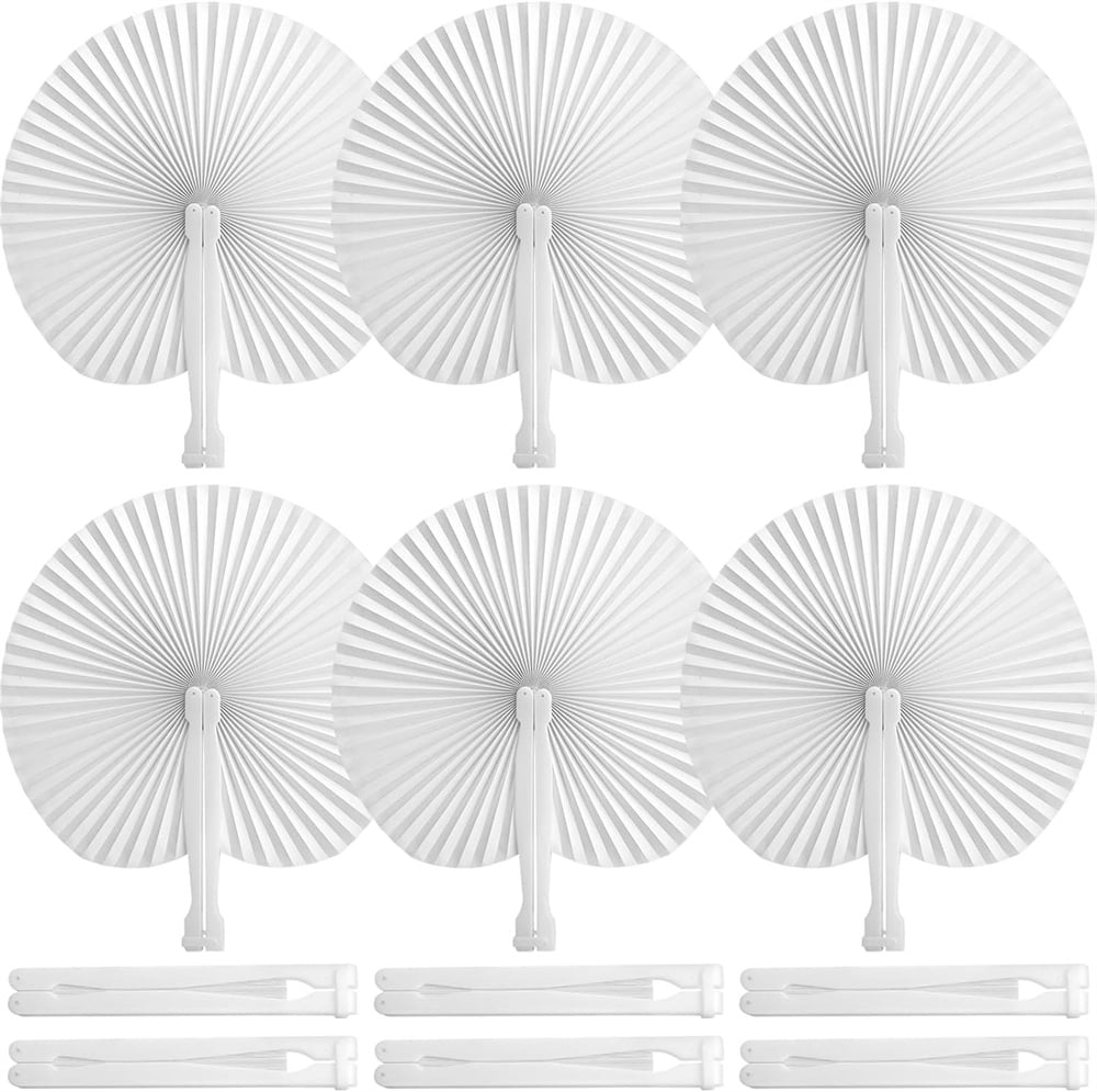 NOGIS 12 Packs Decorative Paper Folding Hand Fans Handheld,White Round ...