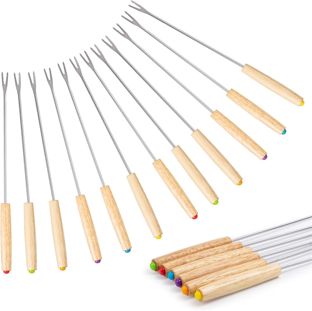 NOGIS 12 Pcs 9.5 Inch Color-Coded Wood Fondue Forks, Cheese Fondue Fork ...
