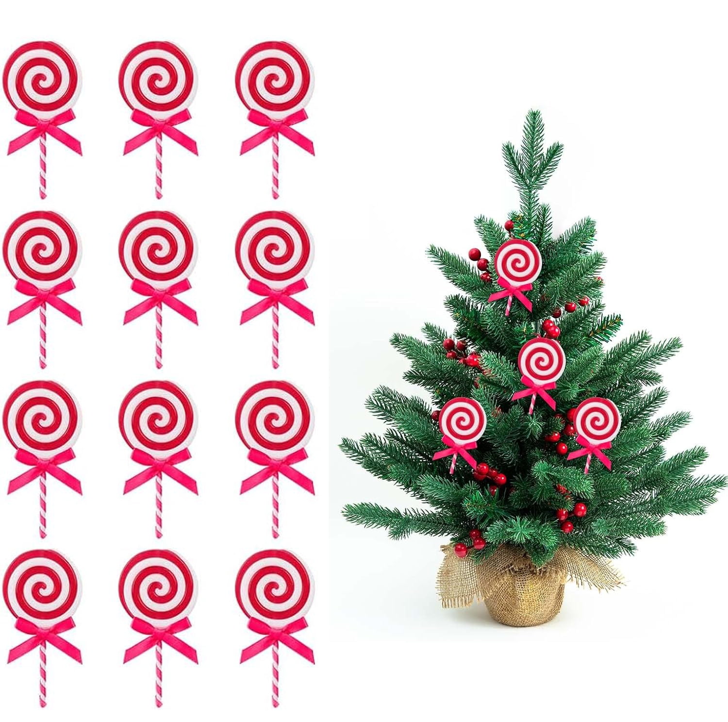 NOGIS 12Pcs Christmas Candy Cane Plastic Candy Decorations Peppermint ...