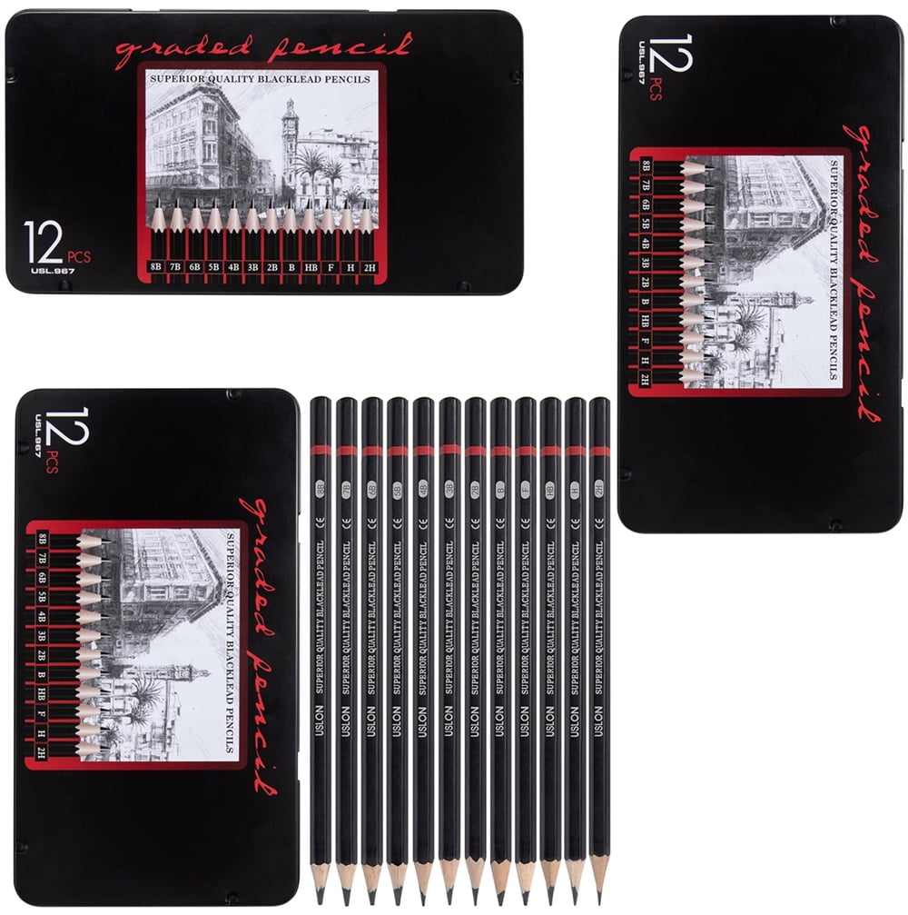 NOGIS 12pcs Sketch Pencil 3 Set 8B, 7B, 6B, 5B, 4B, 3B, 2B, B, HB, F, H ...