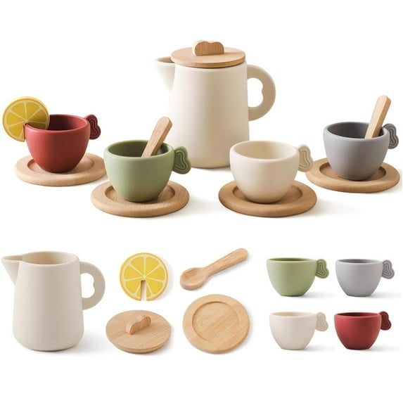 NOGIS 13 PCS Baby Tea Set Tea Party Set for Kids Food Grade Silicone ...