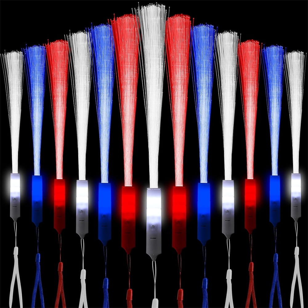 NOGIS 15 Pack Red Blue White Fiber Optic Wands Glow Fiber Wands Bulk LED Light Up Wands with 3 ...
