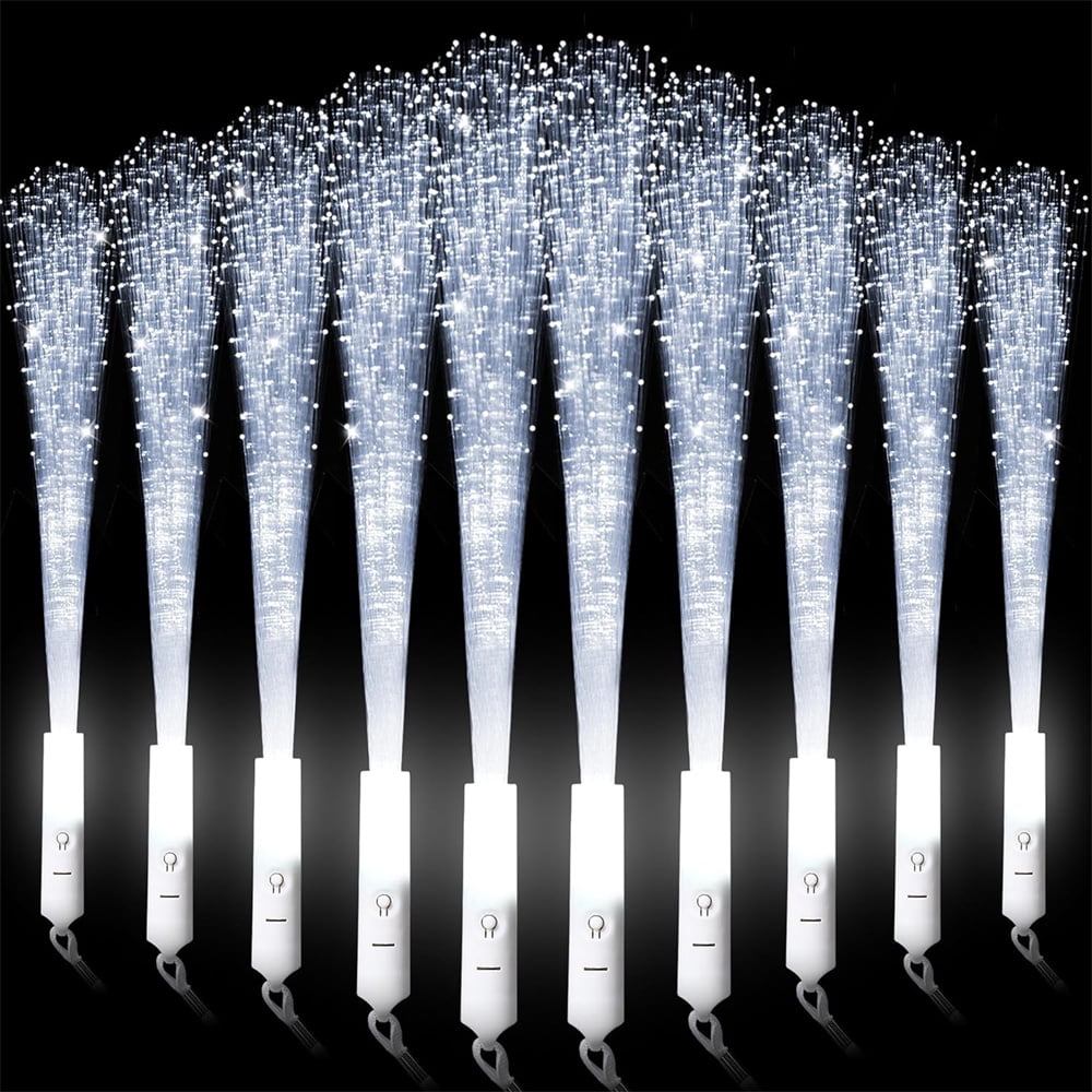 NOGIS 15 Pack White Glow Fiber Wands LED Fiber Optic Sticks White Light ...