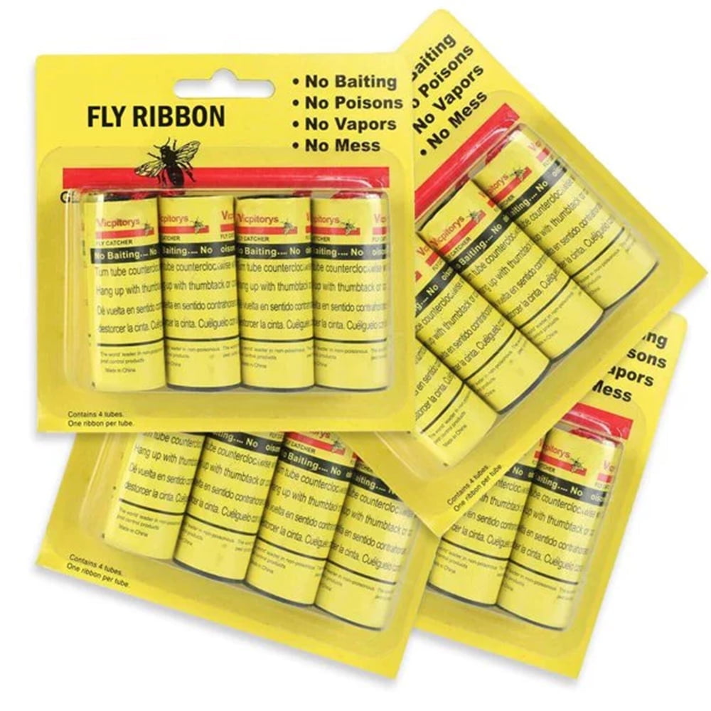 NOGIS 16 Pcs Fly Strips Indoor Sticky Hanging with Pins. Fly Trap Fly ...