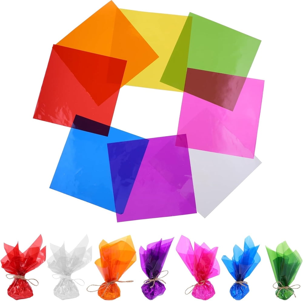NOGIS 160Pcs Colored Cellophane Wraps 9x9 Inch Cello Sheets for Gift ...