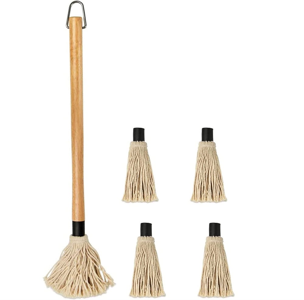 NOGIS 18 Inches BBQ Mop with Wooden Handle and 4 Extra Replacement ...