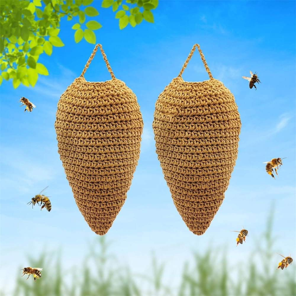 NOGIS 2 Pack Crochet Fake Wasp Nest Decoy - Faux Hanging Imitation ...