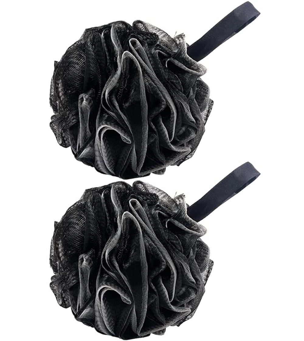NOGIS 2 Pack Shower Puff Black Bath Sponge Shower Loofahs Pouf Ball ...