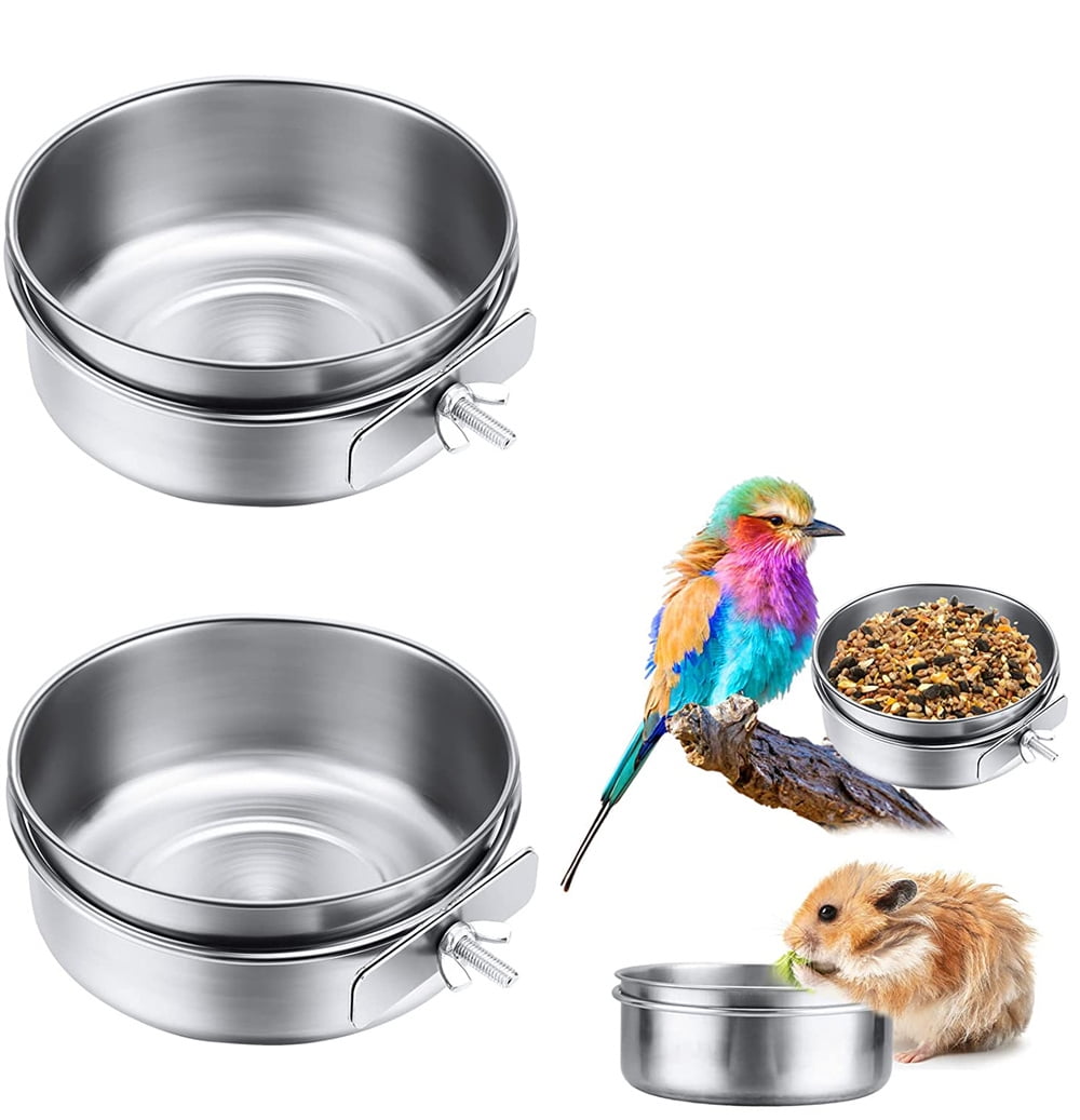NOGIS 2 Pack Stainless Steel Bird Feeding Dish Cups, Pet Cage Seed ...