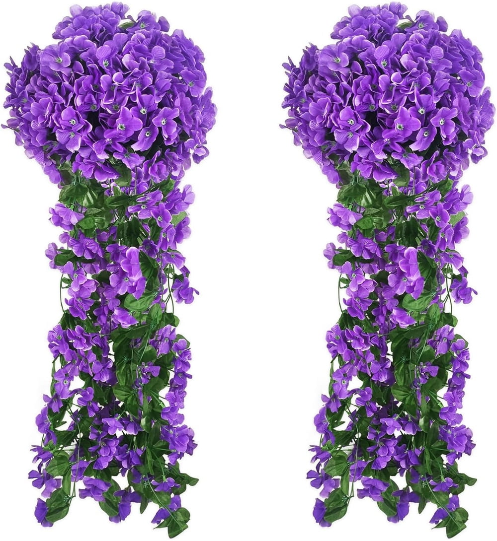 NOGIS 2 Pack Violet Hanging Flowers 5 Petal Silk Violet Simulation ...