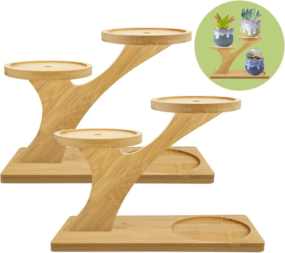 NOGIS 2 Packs Tabletop Bamboo Succulent Plant Stand for Window Sill ...